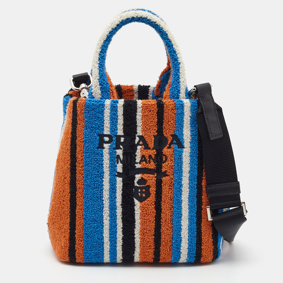 Prada | Bags | Prada Multicolor Stripe Terry Fabric Embroidered Logo ...